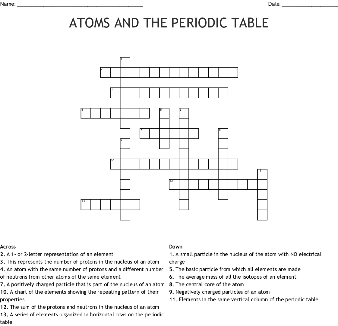 Atoms And Periodic Table Crossword Puzzle Answers 2023 Periodic Table Atoms And Periodic Table Crossword Puzzle Answers 2023 Periodic Table